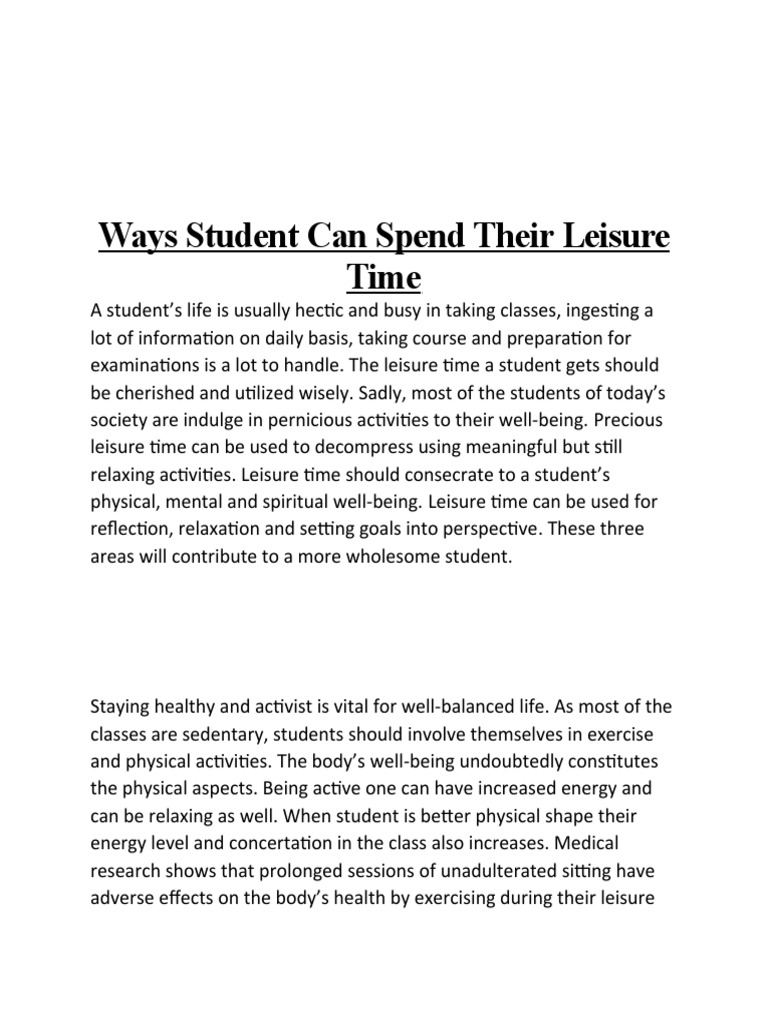 Ways Student Can Spend Their Leisure Time | PDF | Leisure | Relaxation ...