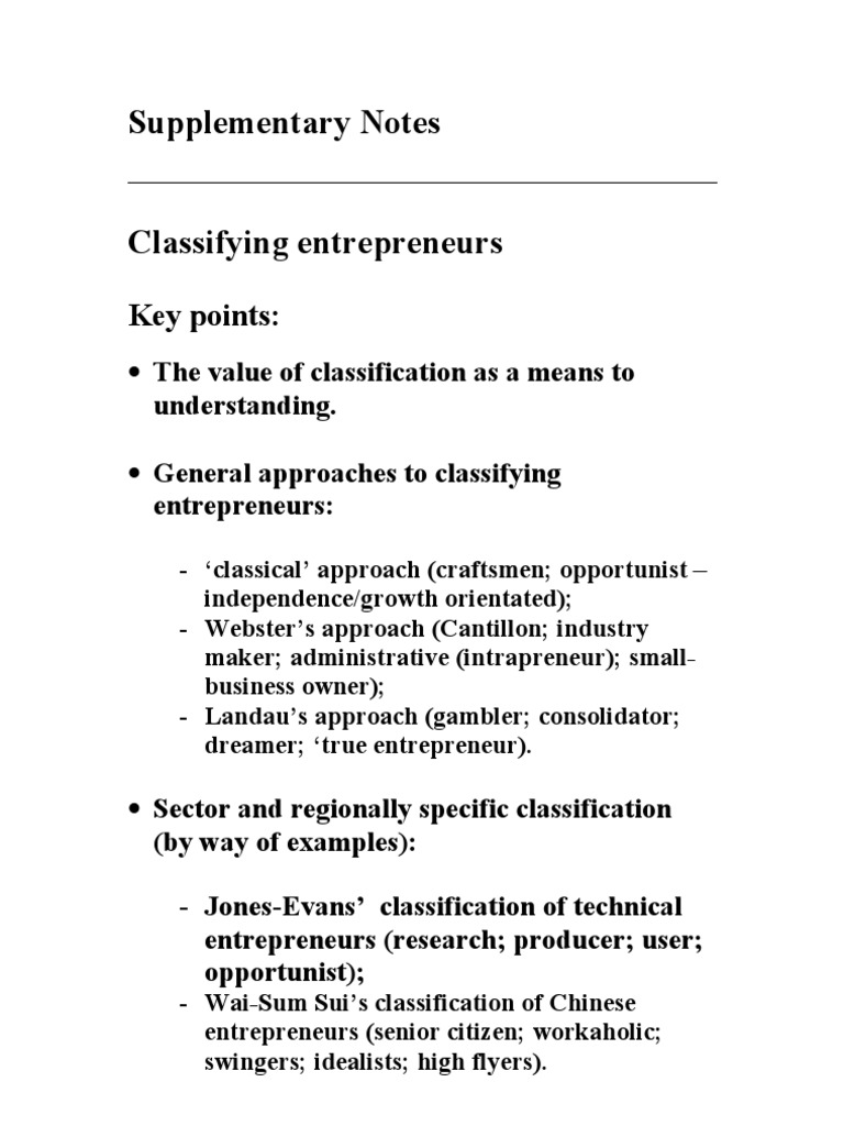 Supplementary Notes: Key Points | PDF | Entrepreneurship | Change