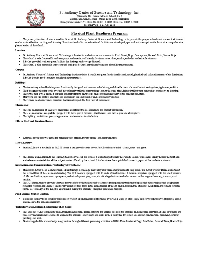 School Plant Readiness Program | PDF | Educational Technology | Libraries