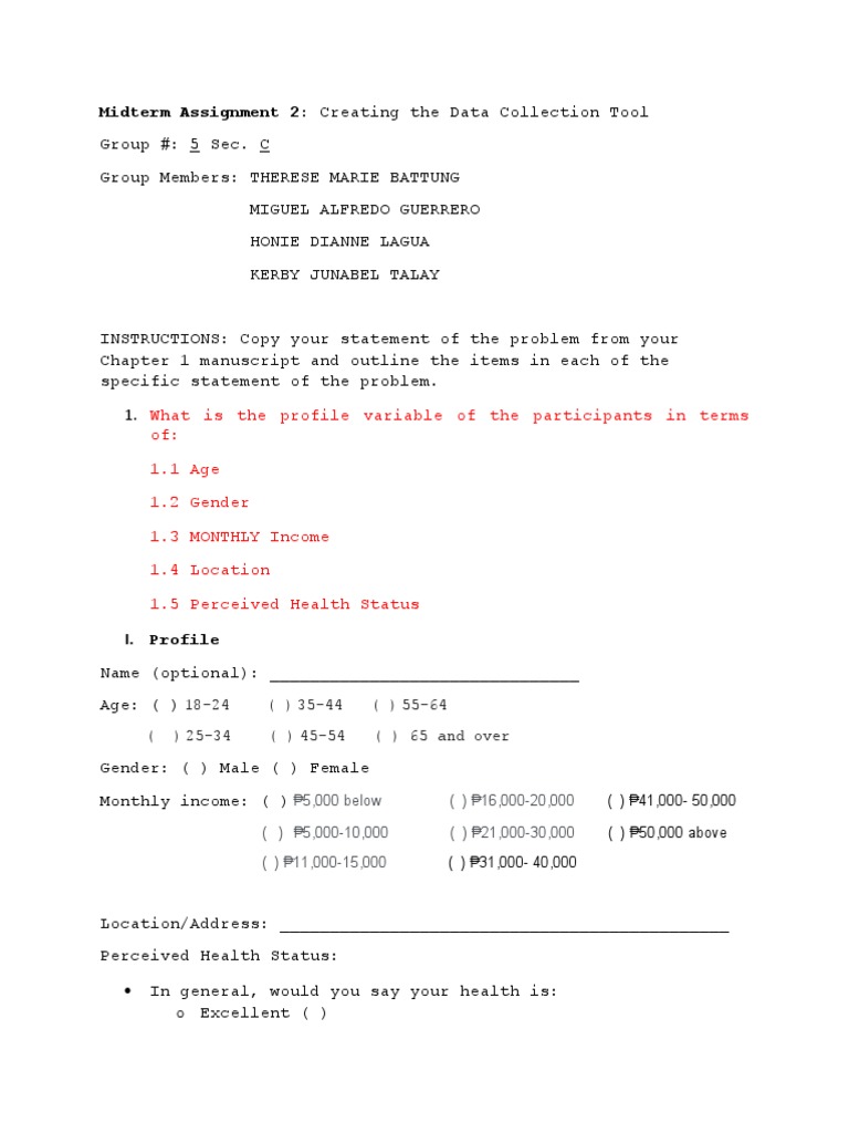 Midterm Assignment 2: Creating The Data Collection Tool | PDF | Health ...