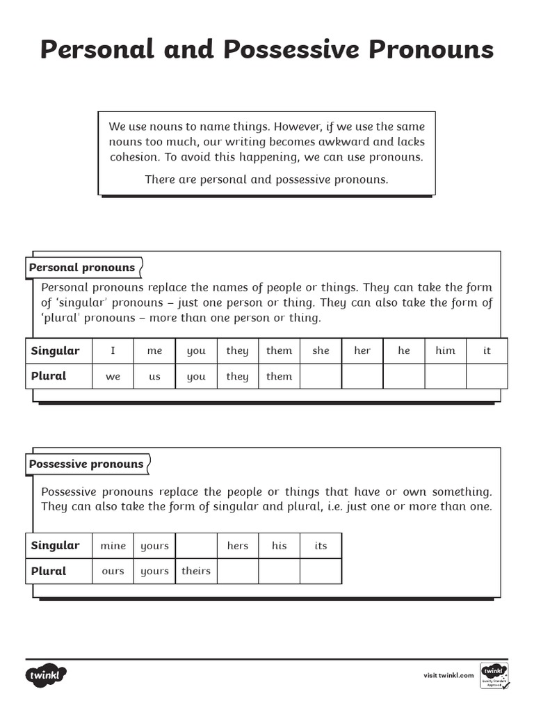 Personal And Possessive Pronouns Worksheets Possessive Pronouns