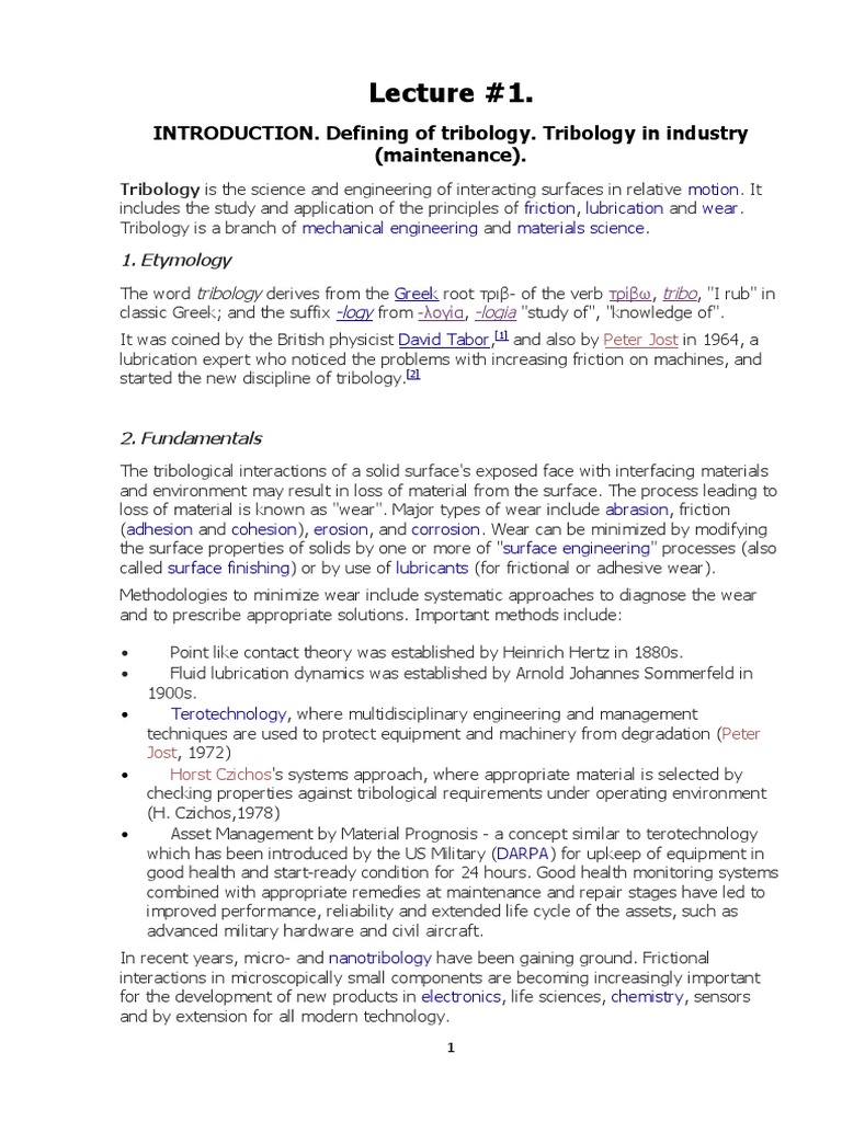 1 - Introduction To Tribology | PDF | Wear | Friction