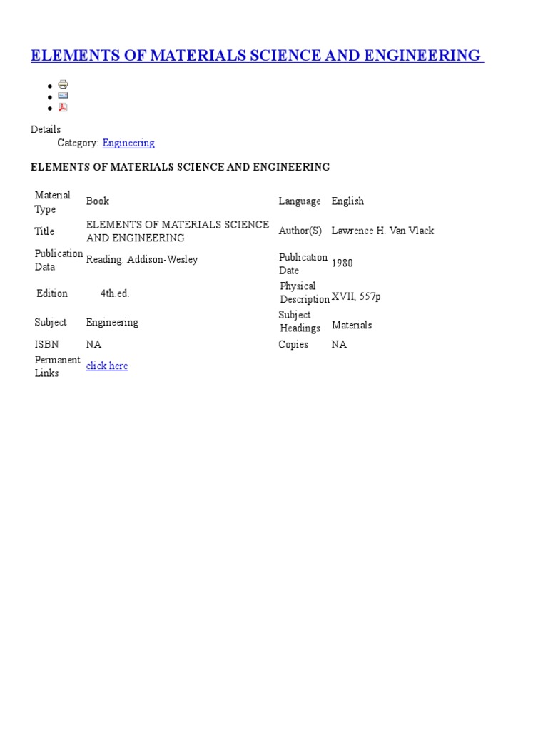 Elements of Materials Science and Engineering | PDF