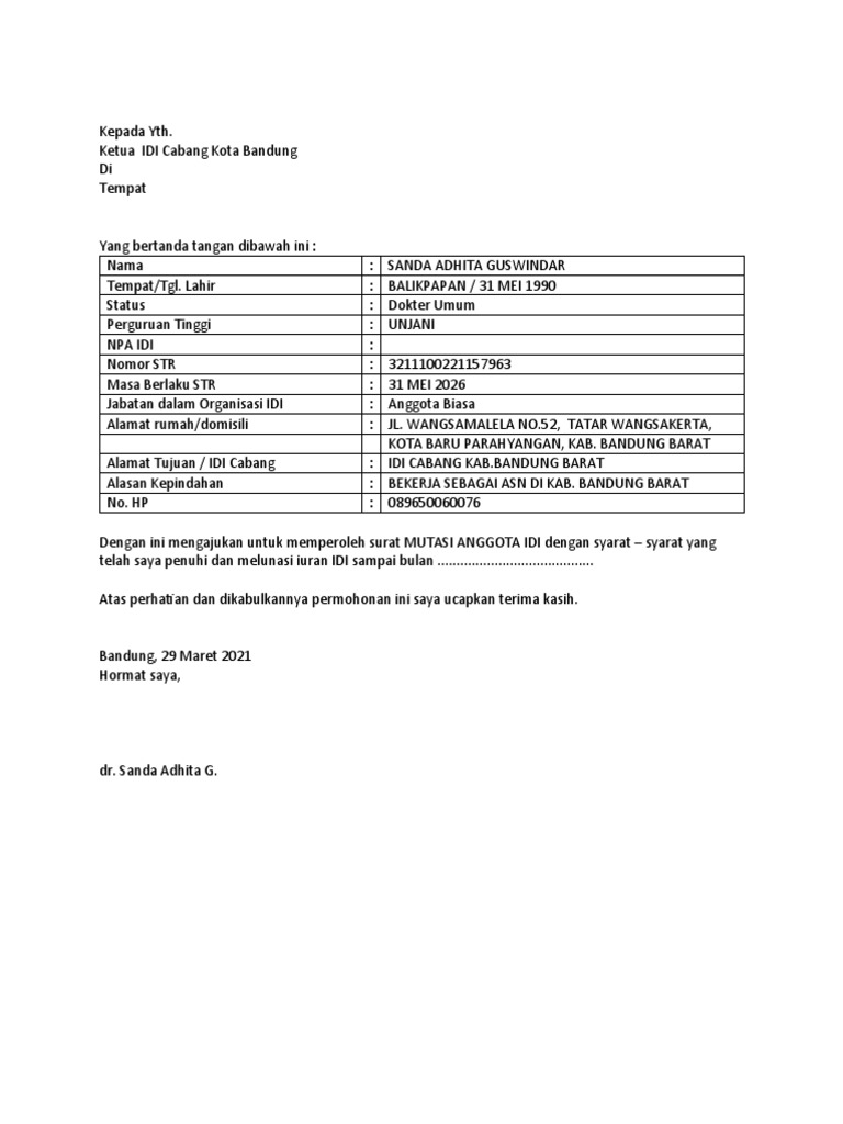 Form Pengajuan Mutasi | PDF