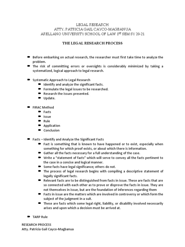 Legal Research Process Notes | PDF | Precedent | Public Law