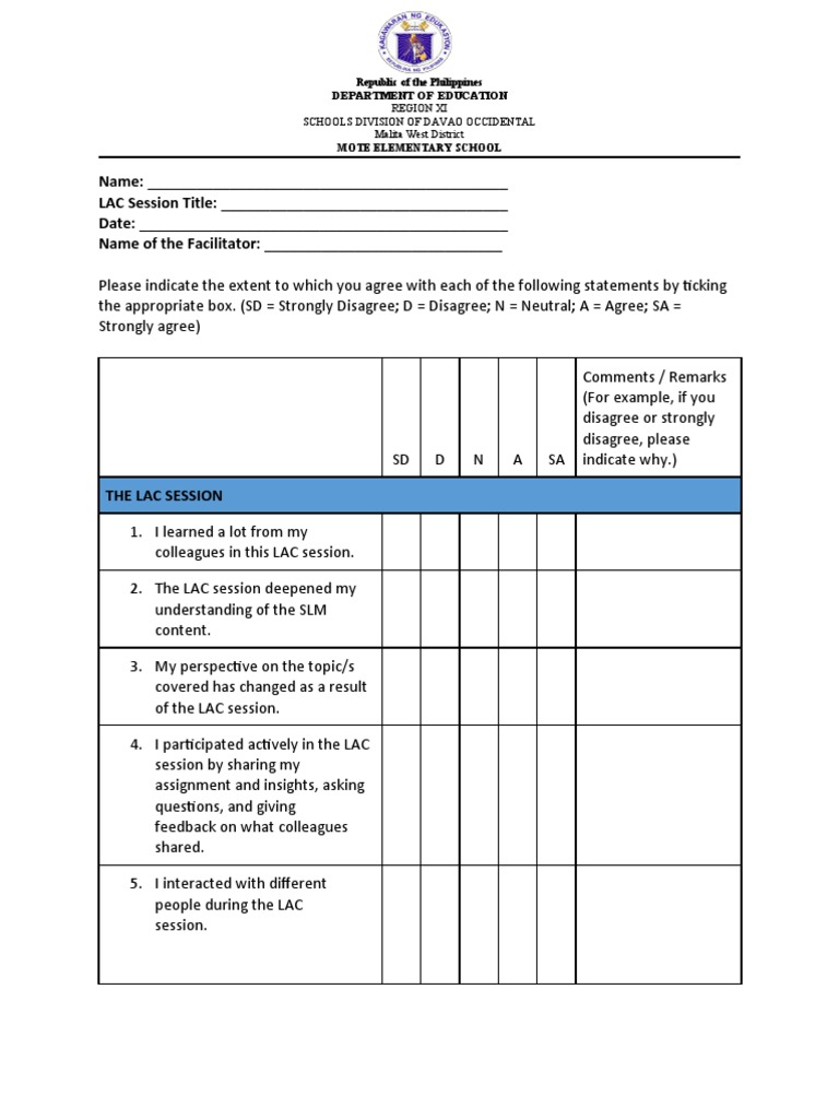 Assessment of a Learning Action Cell Session at Mote Elementary School ...