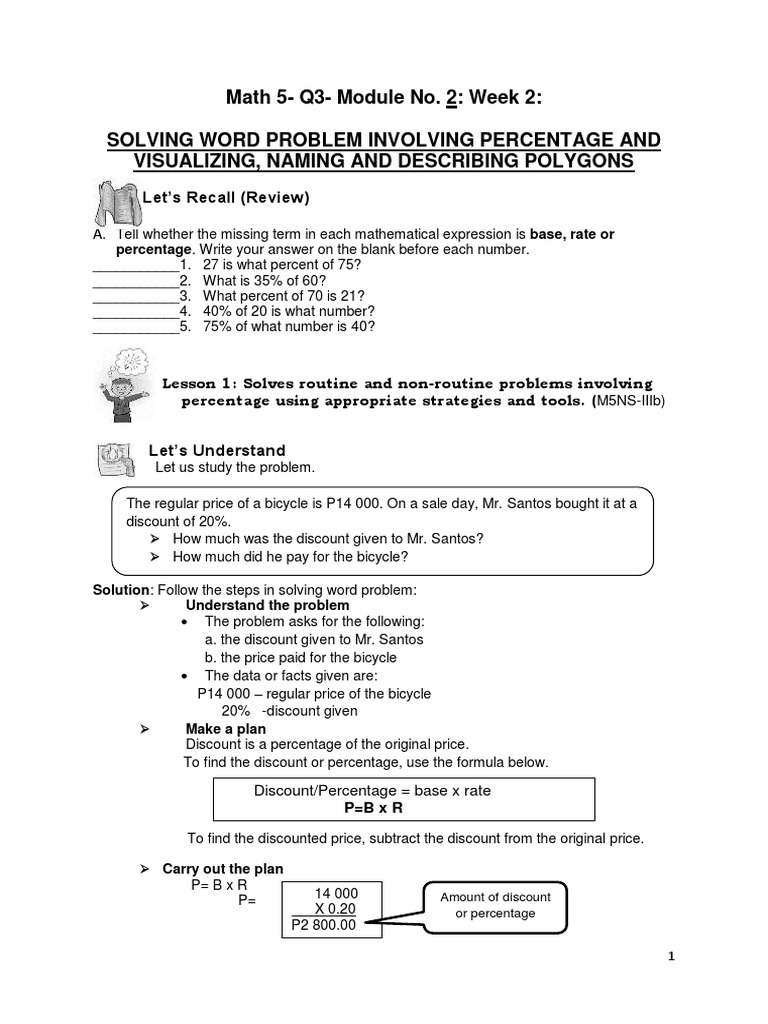 Math 5-Q3 - Module No. 2: Week 2: Solving Word Problem Involving ...