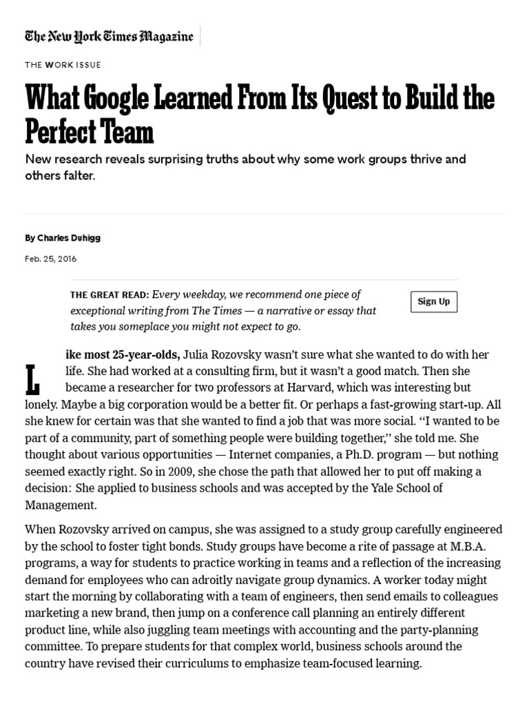 What Google Learned From Its Quest To Build The Perfect Team - The New ...