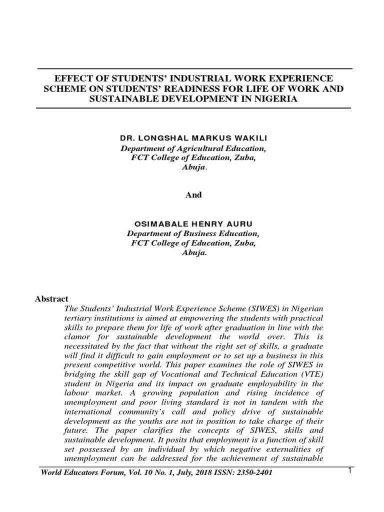 Concept of Siwes | PDF | Vocational Education | Sustainability