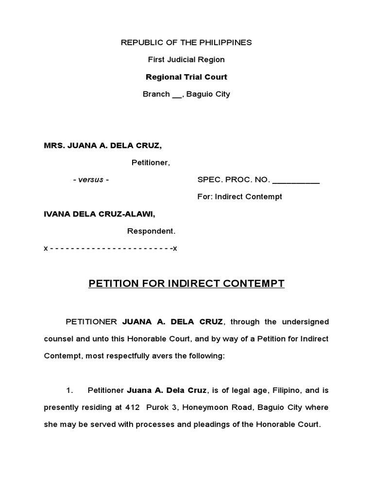 Petition For Indirect Contempt | PDF | Affidavit | Contempt Of Court