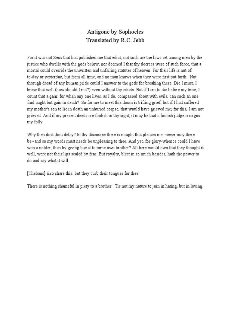 Antigone by Sophocles Monologue | PDF