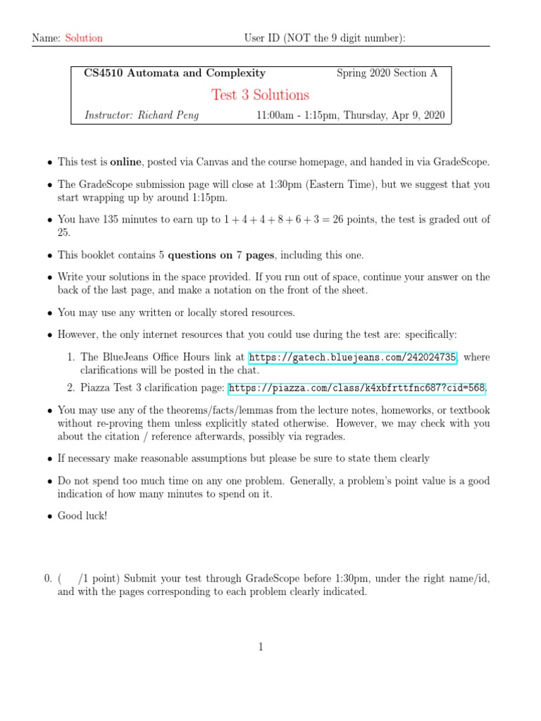 Test 3 Solutions: Solution | PDF | String (Computer Science ...