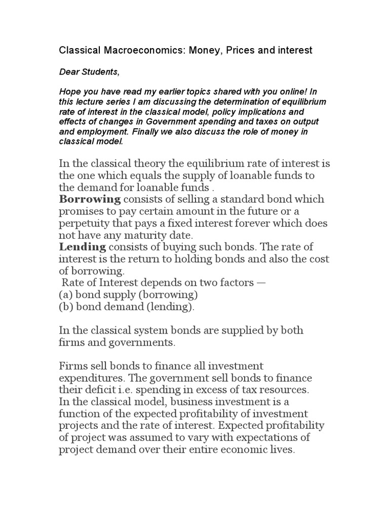 Classical Macroeconomics: Money, Prices and Interest: Borrowing ...