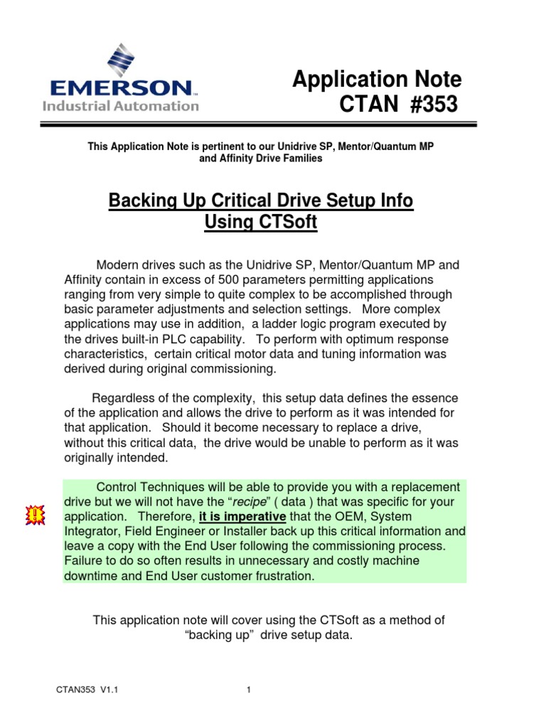 Application Note Ctan #353: Backing Up Critical Drive Setup Info Using ...