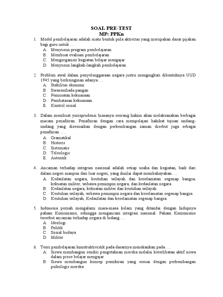 Soal Pre Test PPKN | PDF