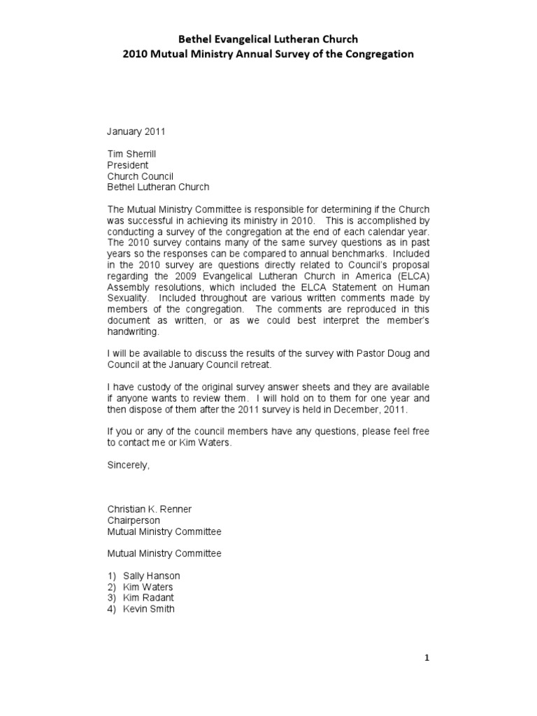 2010 Mutual Ministry Survey Report To Council | PDF