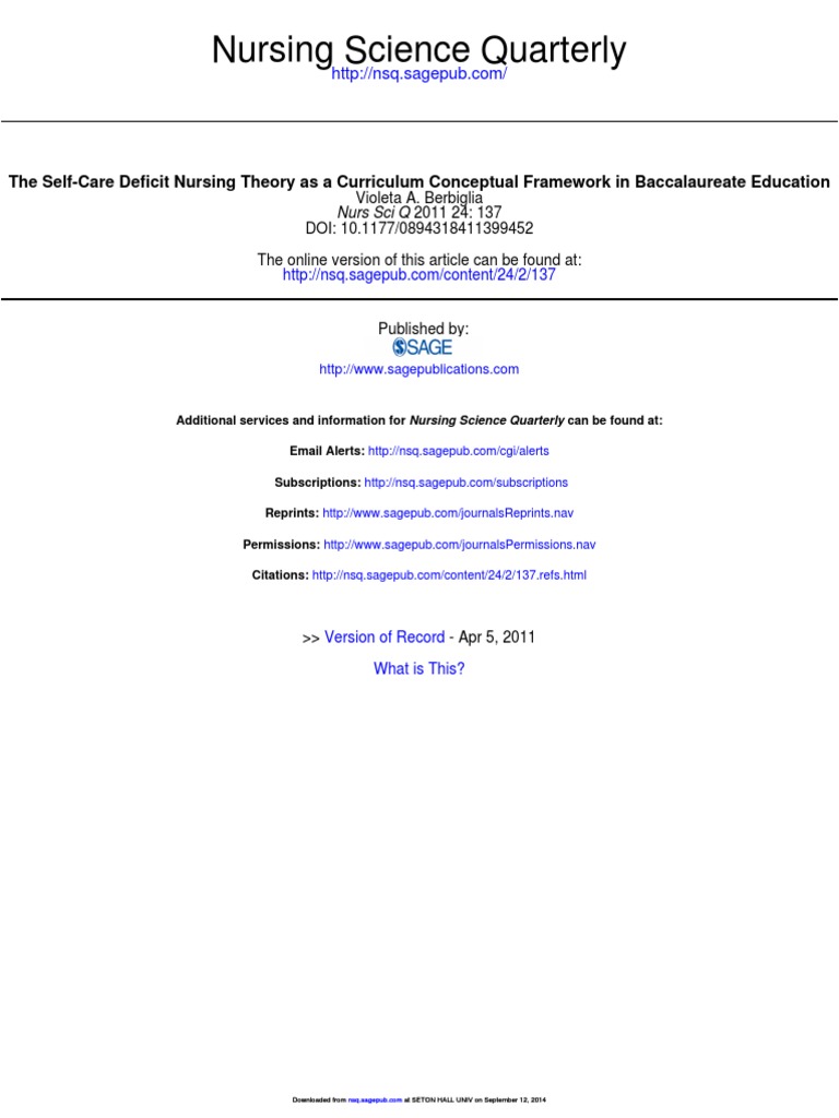 The Self-Care Deficit Nursing Theory As A Curriculum Conceptual Framework in Baccalaureate ...