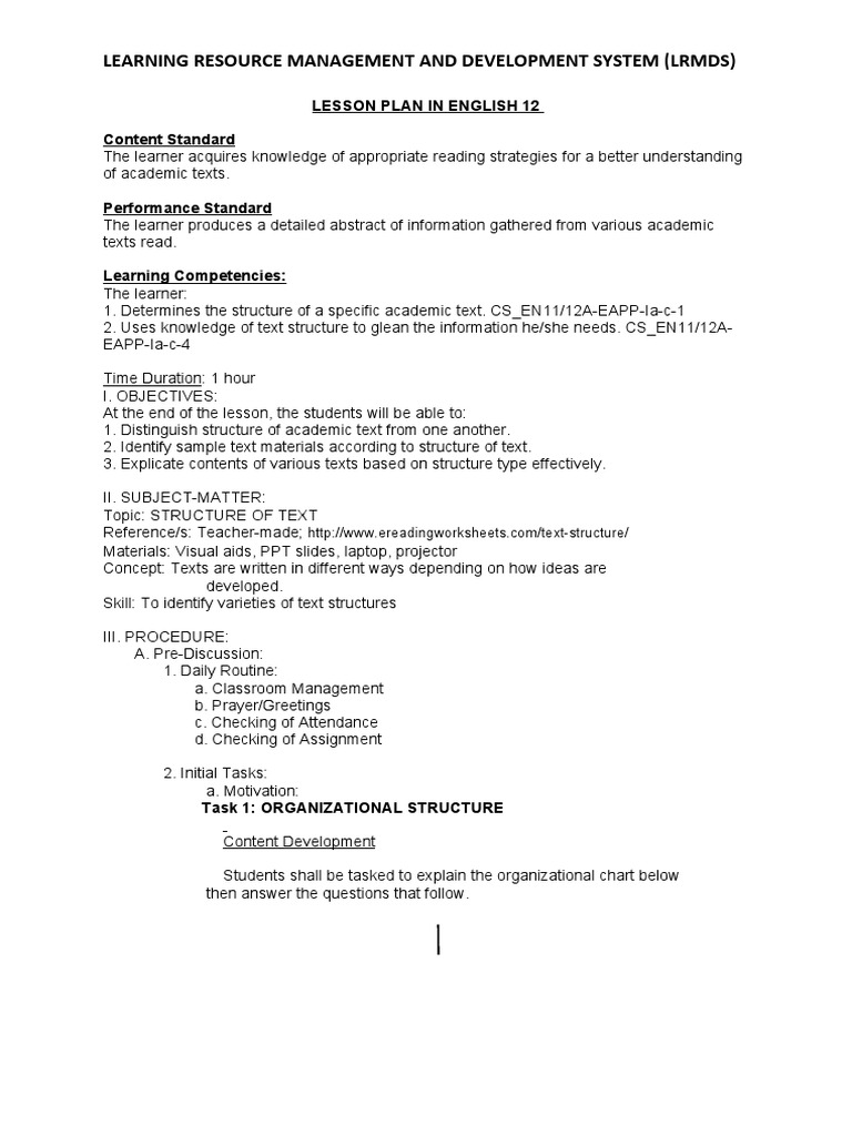 2nd WK LP Structure of Text | PDF | Business
