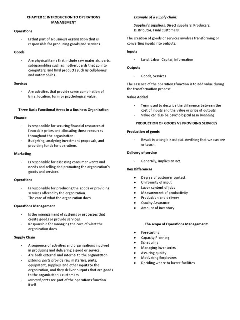 Operations Management Chapter 1 and 2 | PDF | Strategic Management ...