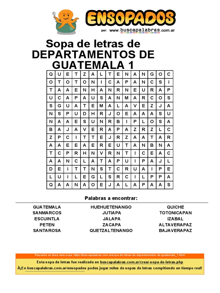 Sopa de Letras de Departamentos de Guatemala - 1 | PDF