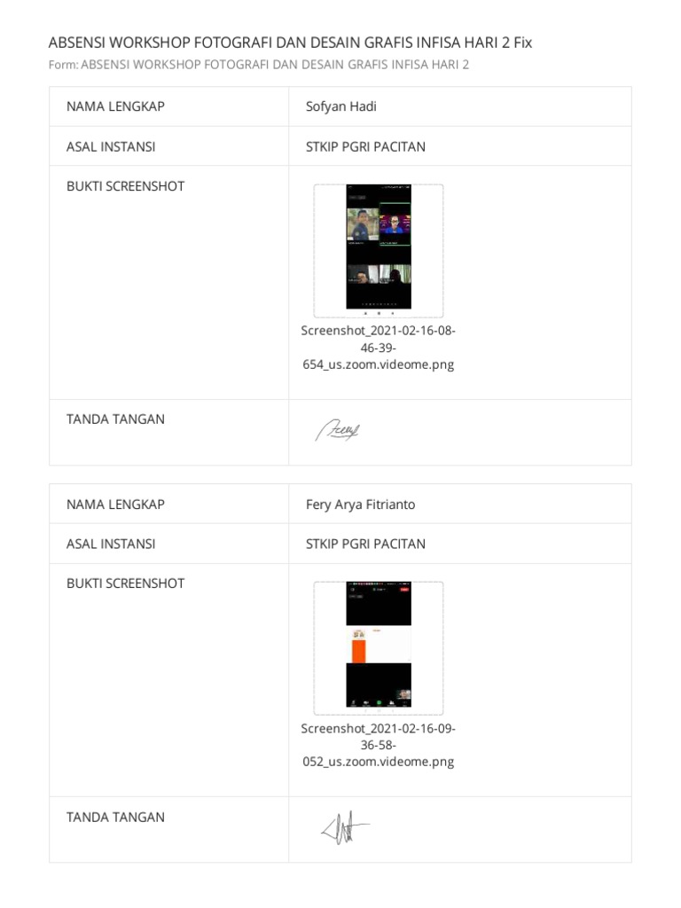 Absensi Workshop Fotografi | PDF
