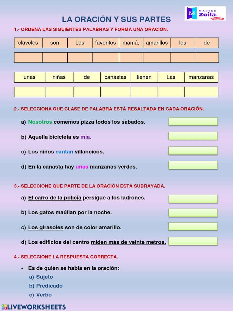 Actividad La Oración y Sus Partes | PDF