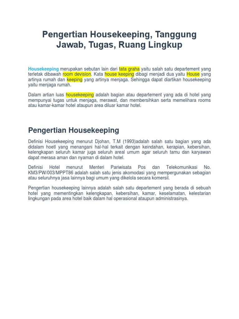 Pengertian Housekeeping | PDF