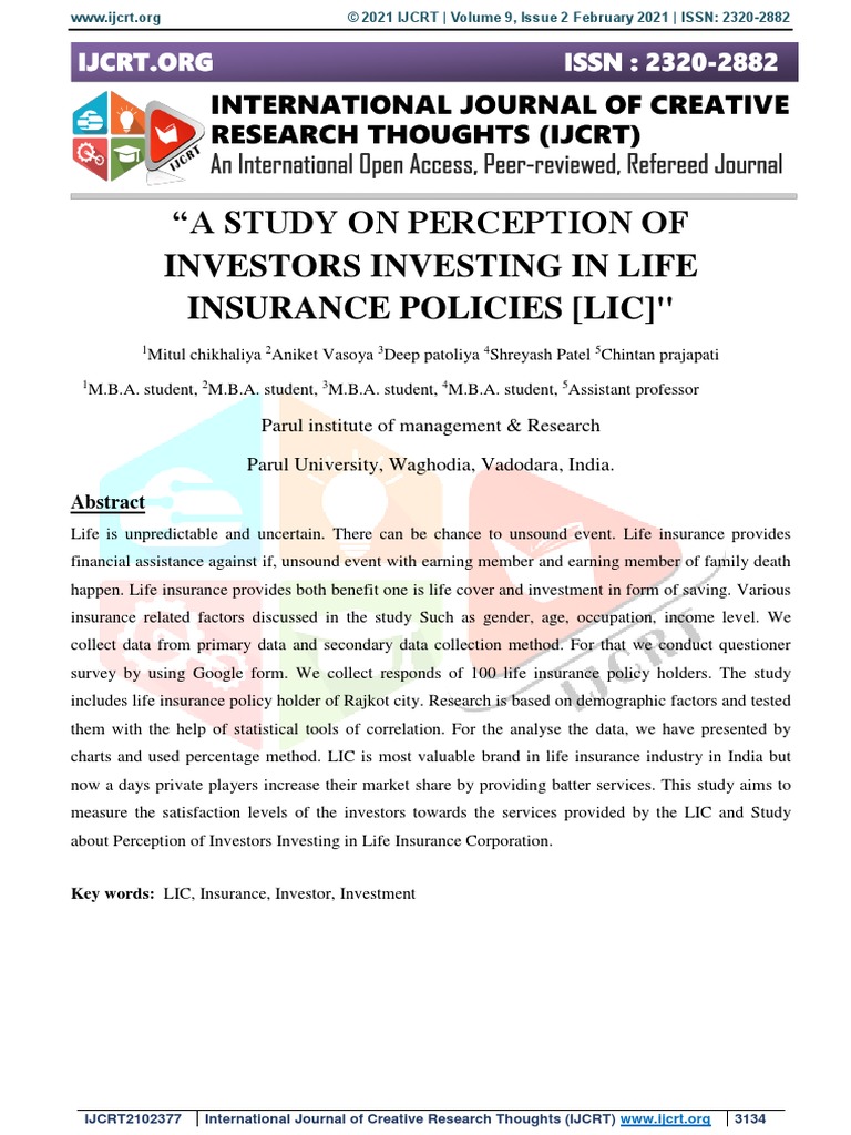 A Study On Perception of Investors Investing in Life Insurance Policies ...