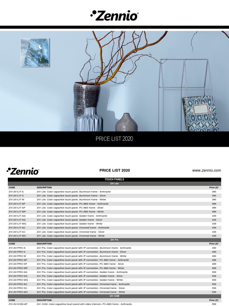 Zennio 2020 Price List Overview | PDF | Touchscreen | Electromagnetism