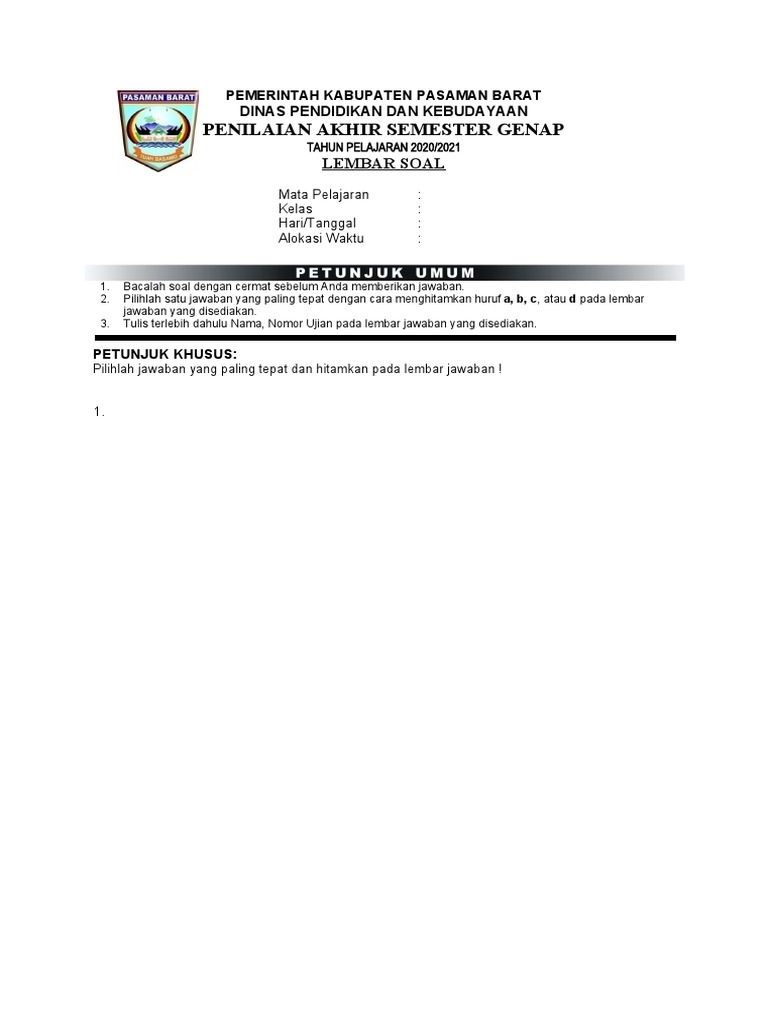 Kop Lembar Soal Ujian Semester SMP | PDF