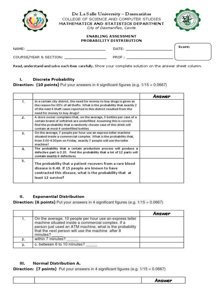 Enabling Assessment in Probability Distribution | PDF | Probability ...
