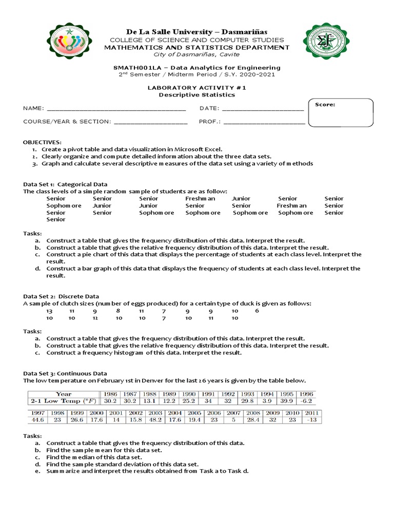 Data Analytics Lab: Descriptive Stats | PDF | Statistics | Descriptive ...
