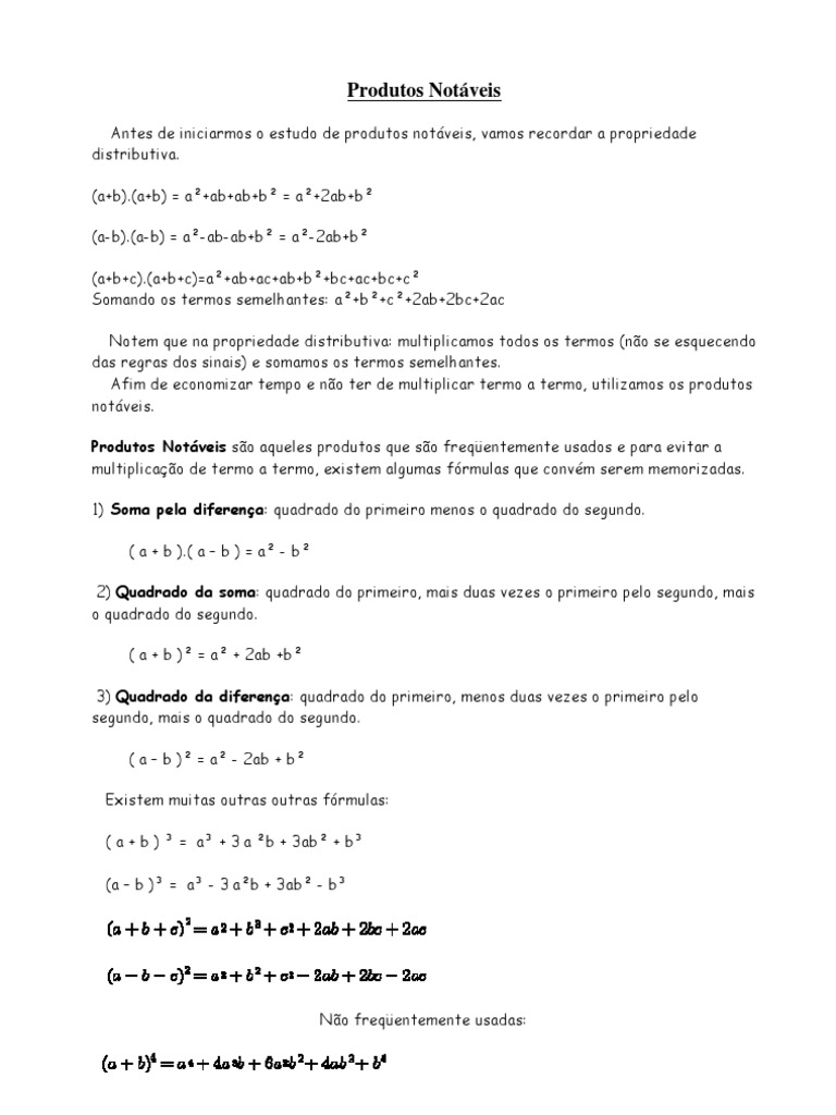 Produtos Notáveis E Funções Pdf Função Matemática Relações