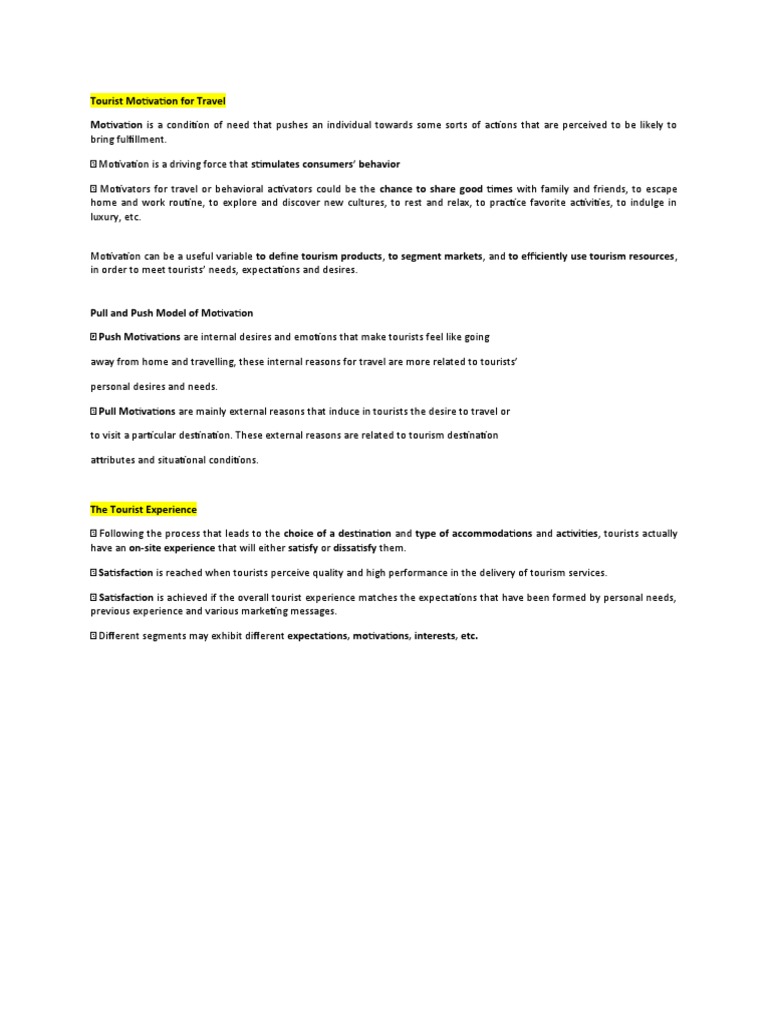 Tourist Motivation For Travel | PDF