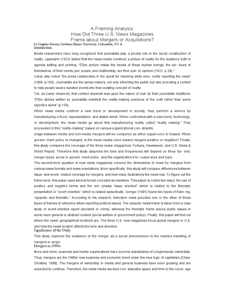 A Framing Analysis | PDF | News | Framing (Social Sciences)