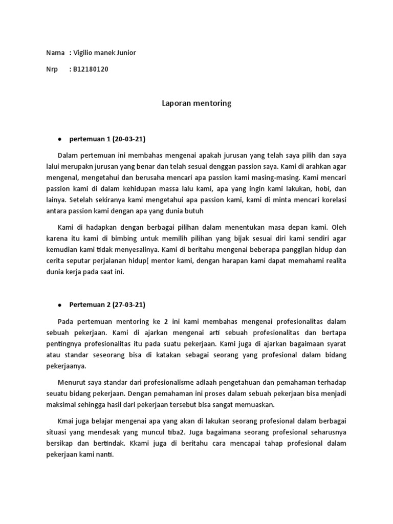 Laporan Mentoring | PDF | Pengembangan Diri