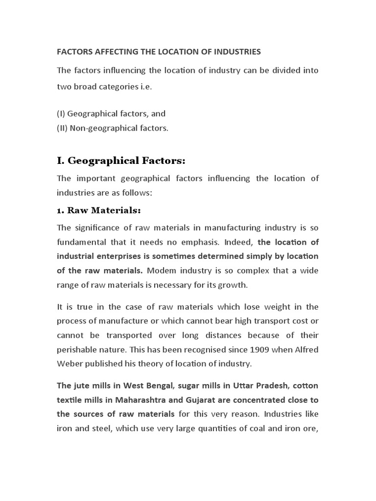 Factors Affecting The Location of Industries | PDF | Water | Market ...