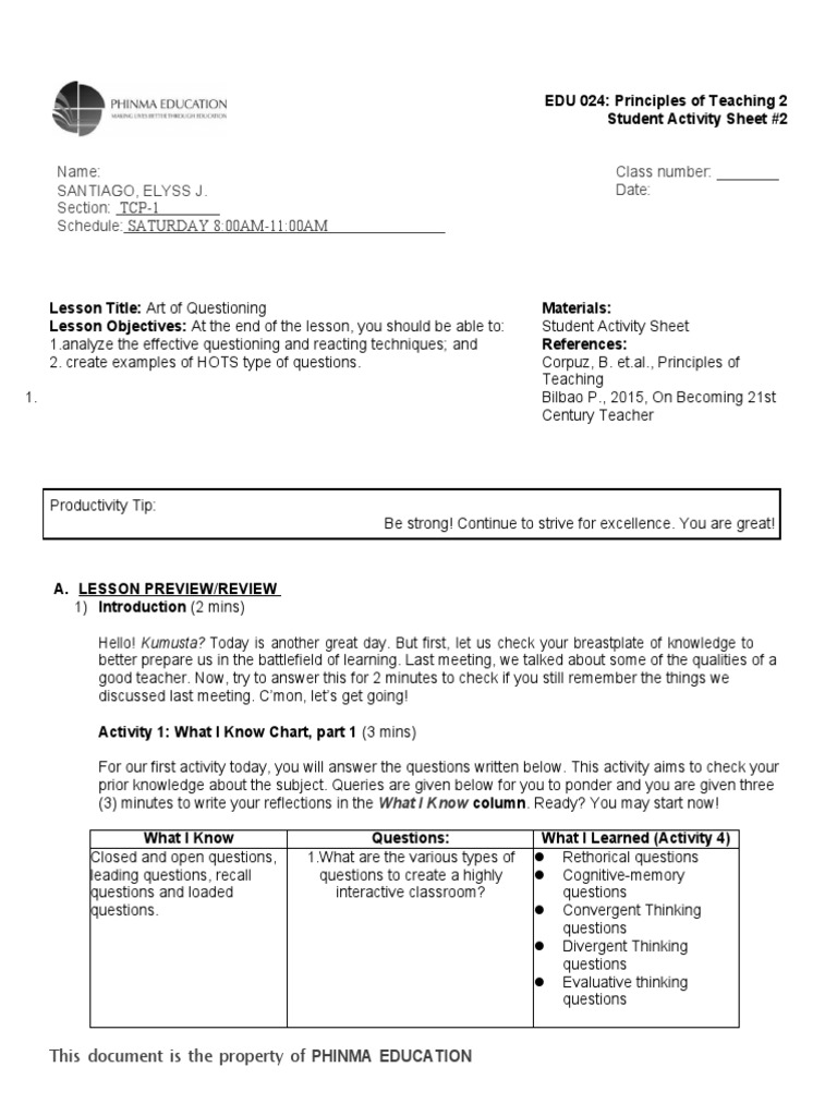 EDU 023 Module 2 | PDF | Question | Teachers