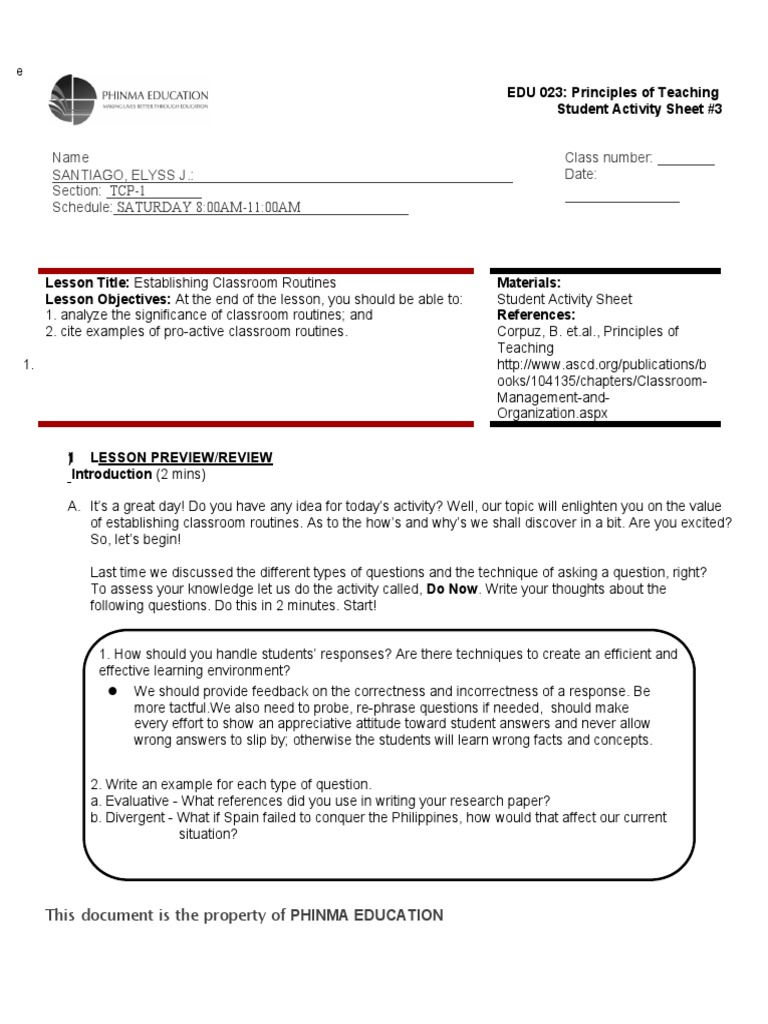 EDU 023 Module 3 | PDF | Classroom Management | Classroom