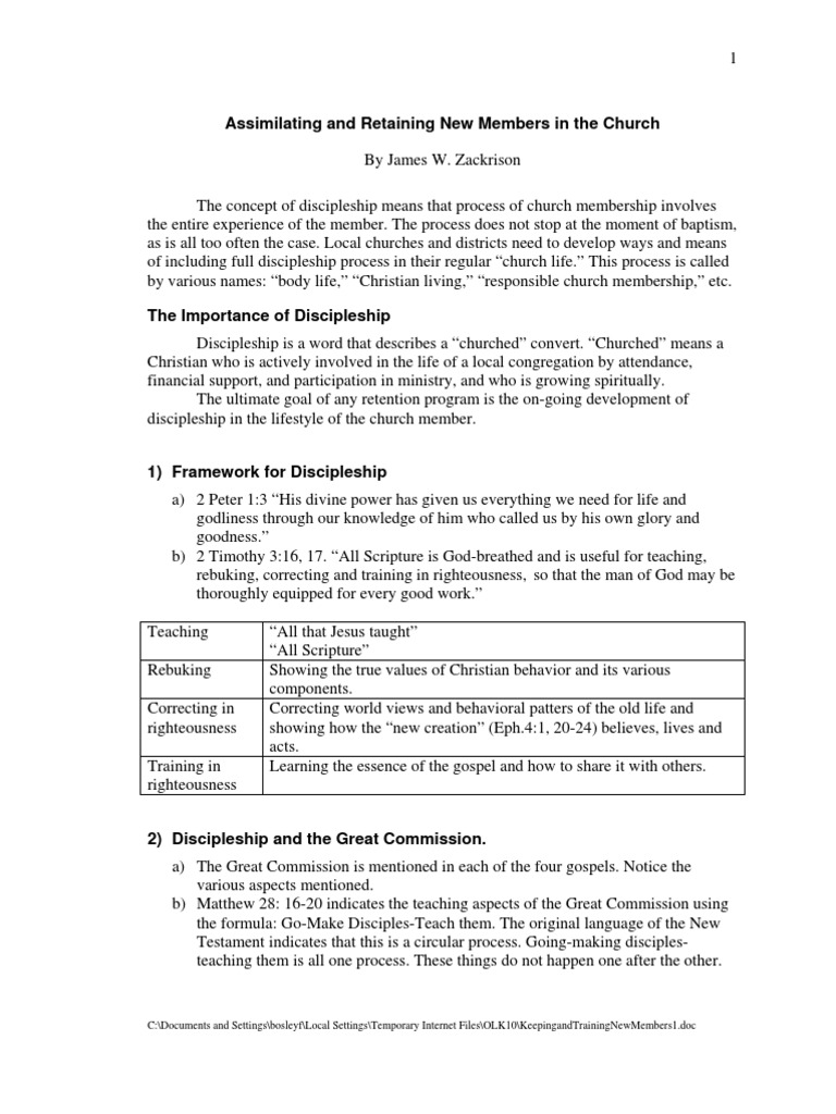 Assimilating and Retaining New Members in The Church | PDF | Disciple ...