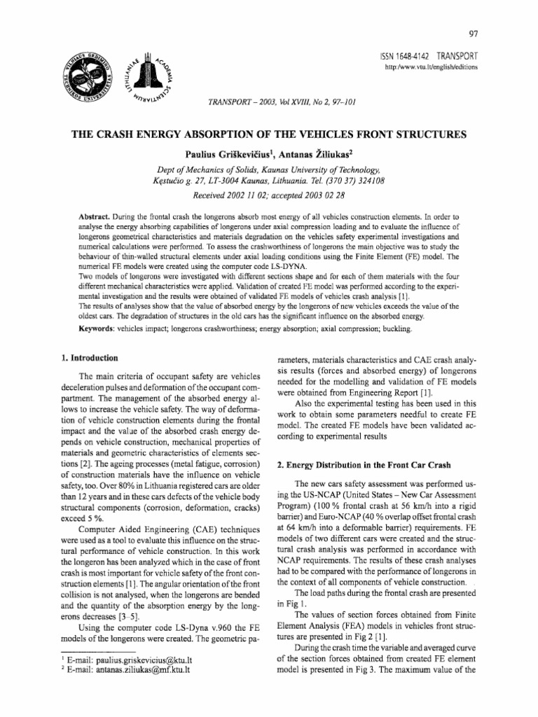 Vehicle Crash Energy Analysis | PDF | Buckling | Deformation (Engineering)