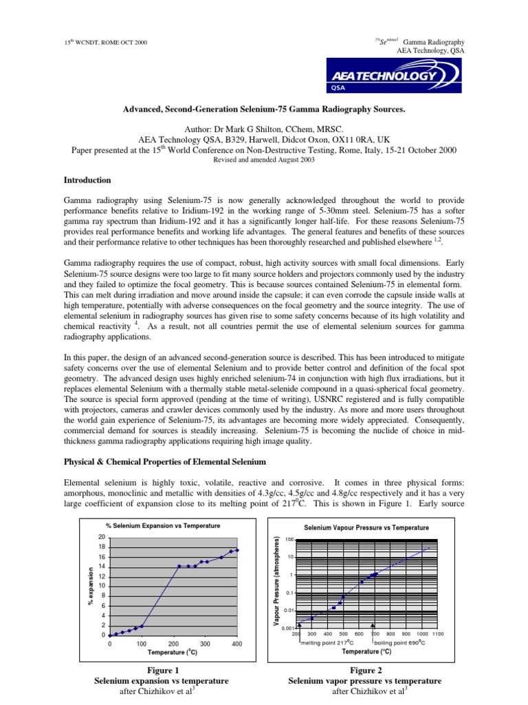Advanced, Second-Generation Selenium-75 Gamma Radiography Sources | PDF ...