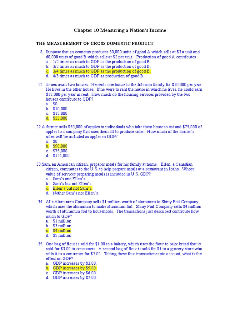 Calculative Questions - Chapter 10 Measuring A Nations Income | PDF ...