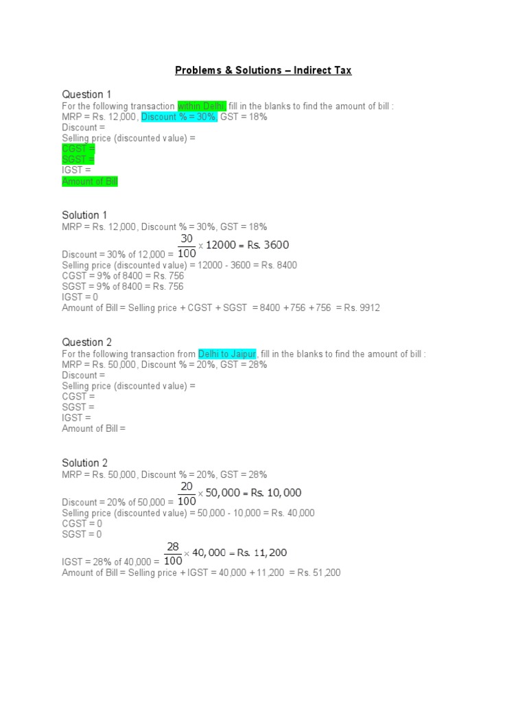 Problems & Solutions of GST | PDF | Value Added Tax | Prices