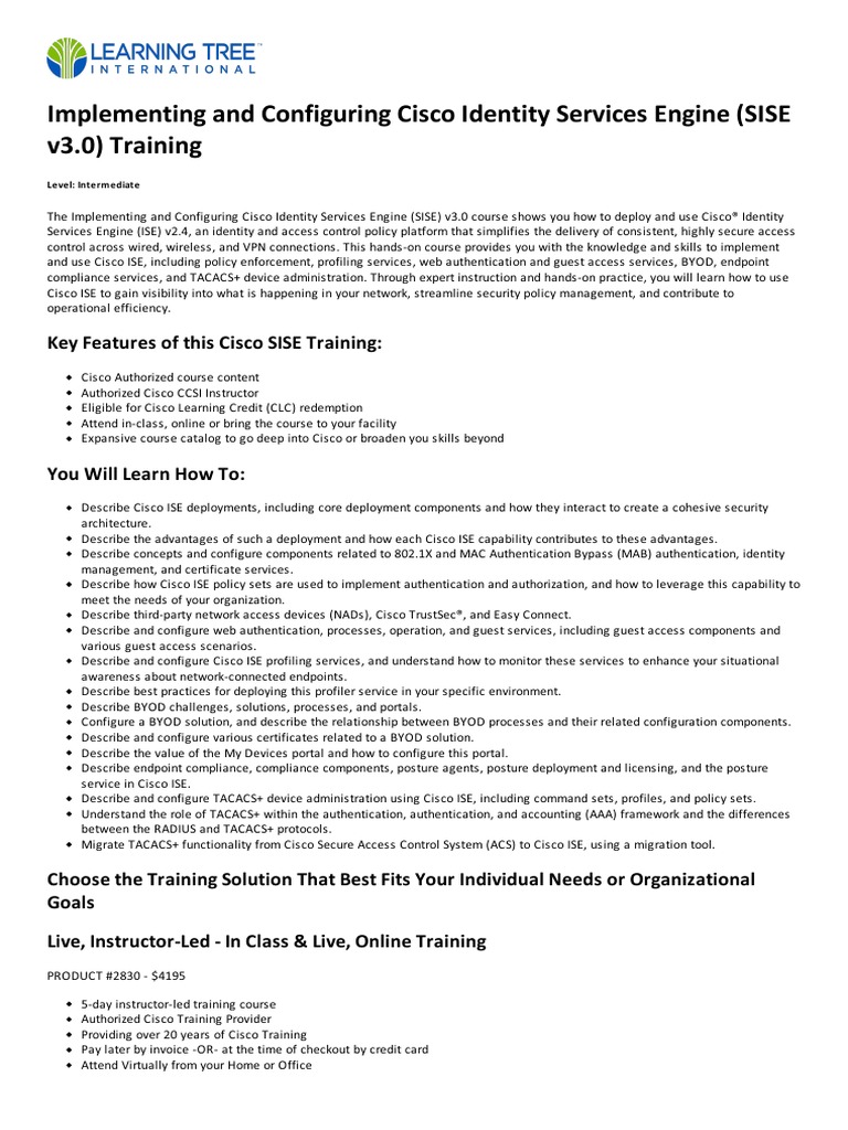 Implementing and Configuring Cisco Identity Services Engine (SISE v3.0) Training | PDF | Cisco ...