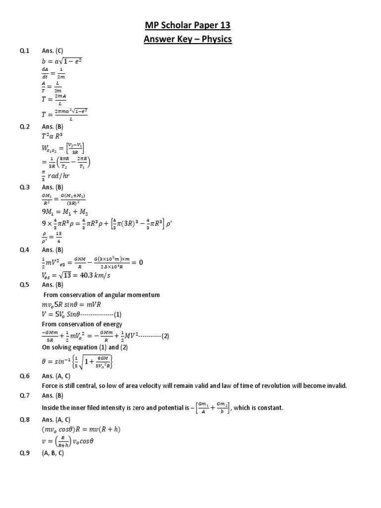 MP Scholar Paper 13 Answer Key | PDF | Teaching Methods & Materials