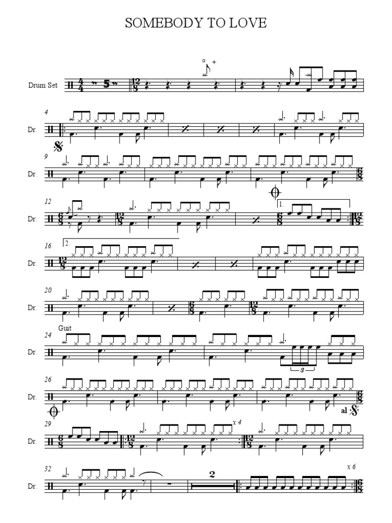 Somebody to Love Drum Sheet Music | PDF