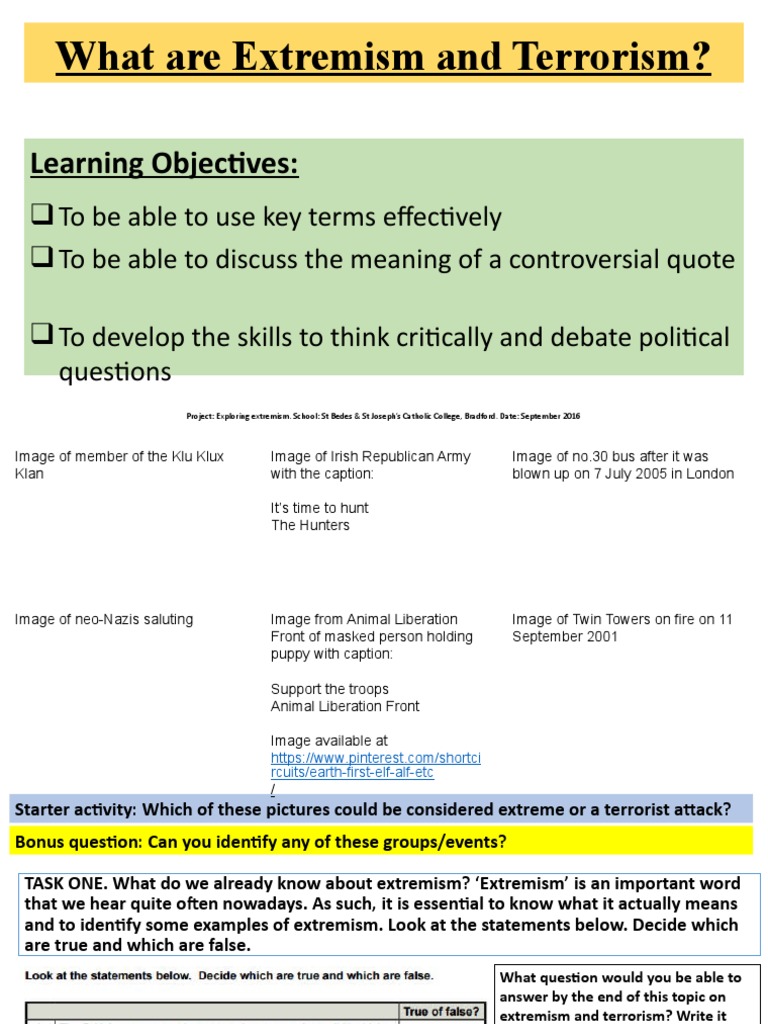 What Are Extremism and Terrorism - Lesson 2 - Exploring Extremism FINAL ...