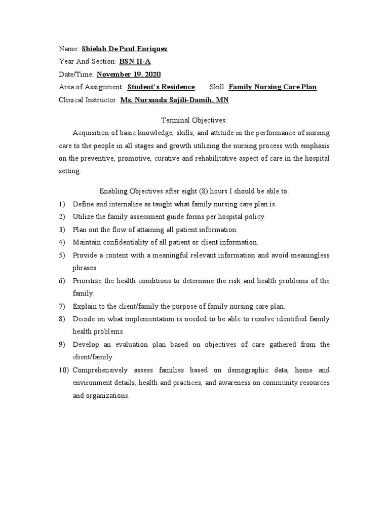 Enriquez - Rotation VII Objectives | PDF | Nursing | Patient