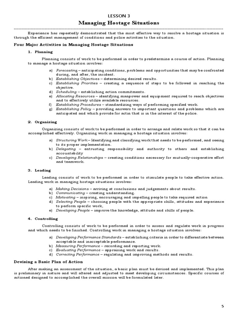 Managing Hostage Situations: 1. Planning | PDF | Swat | Police
